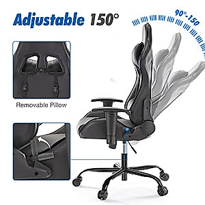 OLIXIS Gaming Desk Recliner Home Office Computer Chair with High Back Lumbar Support, Lift Armrest and Comfortable Pillow for Adult, Black