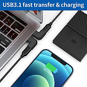 Right Angle USB C Adapter (2 Pack),3.1/10Gbps Right & Left Angled 90 Degree USB Type C Male to Female Extension Connector for MacBook Pro,Nintendo Switch,Laptop,Tablet,Mobile Phone,Oculus Quest Link