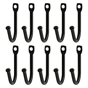 Bonsicoky 10 Pcs Black Single Prong Wrought Iron Hooks with Screws, Decorative Colonial Wall Hooks for Keys, Hats, Clothes, Towels
