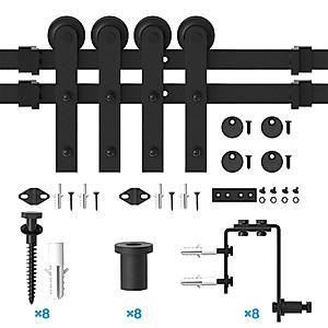 ZEKOO 5FT-16FT Bypass Barn Door Hardware Kit Double Track Low Ceiling Bracket with Metal Hanger for Double Sliding Barn Door (10FT Bypass Kit)