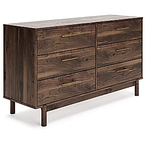 Signature Design by Ashley Calverson Contemporary 6 Drawer Dresser with Burnished Goldtone Pulls, Dark Brown