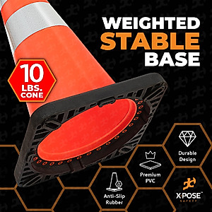 Xpose Safety 28 Inch Orange Traffic Cones Heavy Duty 10lb with 6" & 4" Collars, 24 Pack - Multipurpose PVC Plastic Safety Cone for Parking, Soccer, Caution, Kids and Construction