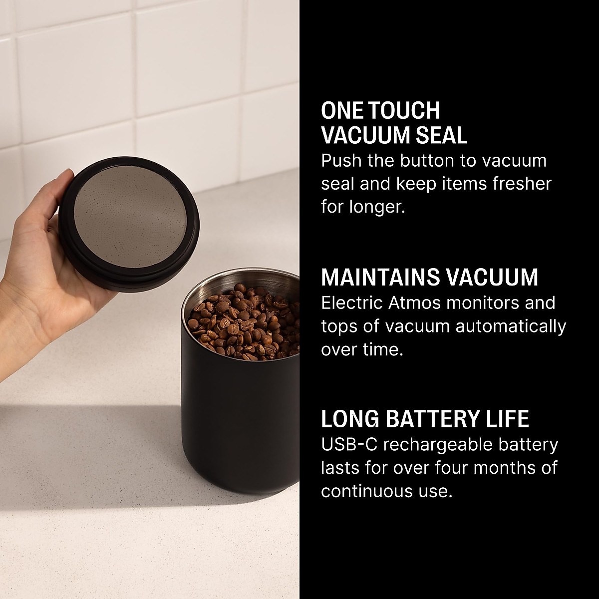 Fellow Atmos Electric Vacuum Canister & Storage Container - Airtight Coffee & Food Storage Containers - Coffee Containers - (Matte Black, 1.2 Liter)