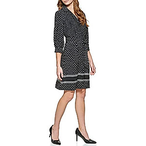 Karl Lagerfeld Paris Women's Paris Printed Cotton Shirt Dress, Black w/Soft White Details, 14