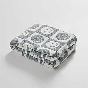 YIRUIO Smiley Face Checkerboard Throw Blankets Checkered Reversible Microfiber Super Soft Warm Cozy Fluffy Shaggy Blanket for Home Office Couch Bed Sofa Decor (Slate Gray, 63" L x 51" W)