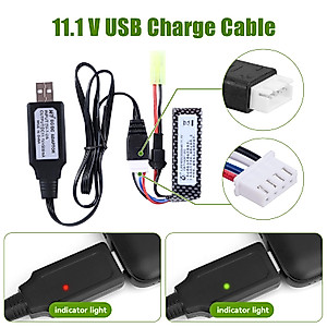 HYF 2 pcs 11.1V 2000mAh 501855 Soft-Gun Toy Rechargeable Li-ion Batteries SM2P Plug with a USB Charging Cable for WPL RES V-3 ESC 1/16 Crawler and Some Water-Gun Toy