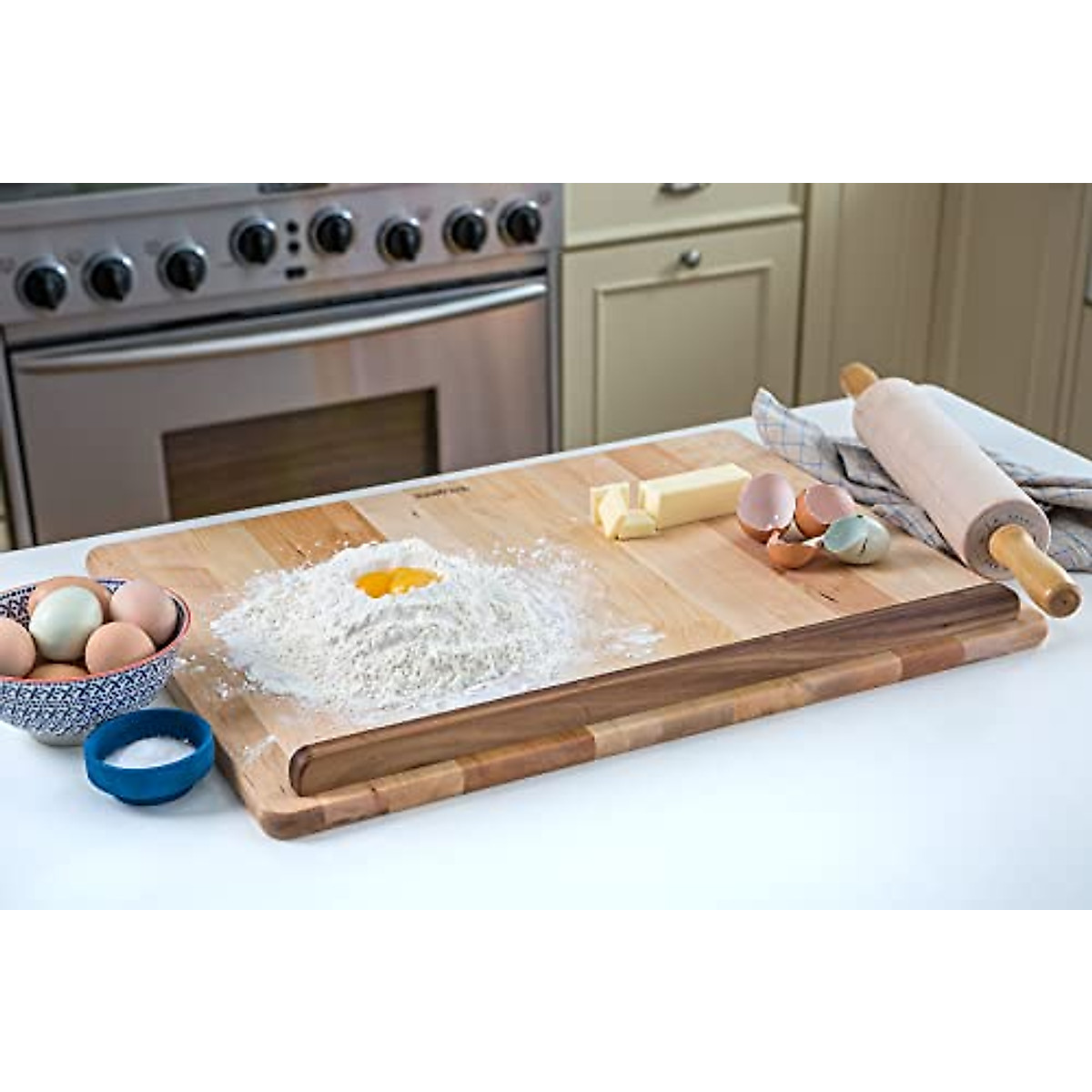 JK Adams Maple with Walnut 24x18 Inch Cleat Pastry Board