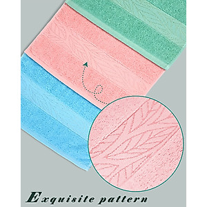 Cleanbear Soft Hand Towels - 100% Cotton Bath Hand Towel Set, Lightweight for Quick Dry (2 Pack, 13 x 29 Inches) (Pink, Blue and Green)