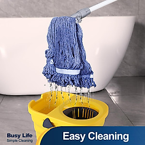 Yocada Looped-End String Wet Mop Heavy Duty Cotton Mop Commercial Industrial Grade 64.1" Long Iron Pole for Cleaning Office Garage Hardwood Warehouse Factory Mall Deck with Totally 3 Mop Heads