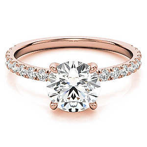 10K Solid Rose Gold Handmade Engagement Ring 1.00 CT Round Cut Moissanite Diamond Solitaire Wedding/Bridal Ring Set for Women/Her, Classic Ring Gifts for Her