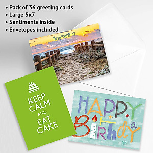Mega Happy Birthday Greeting Card Value Pack – Set of 36 (18 Designs), Large 5 x 7 inches, Envelopes Included, by Current