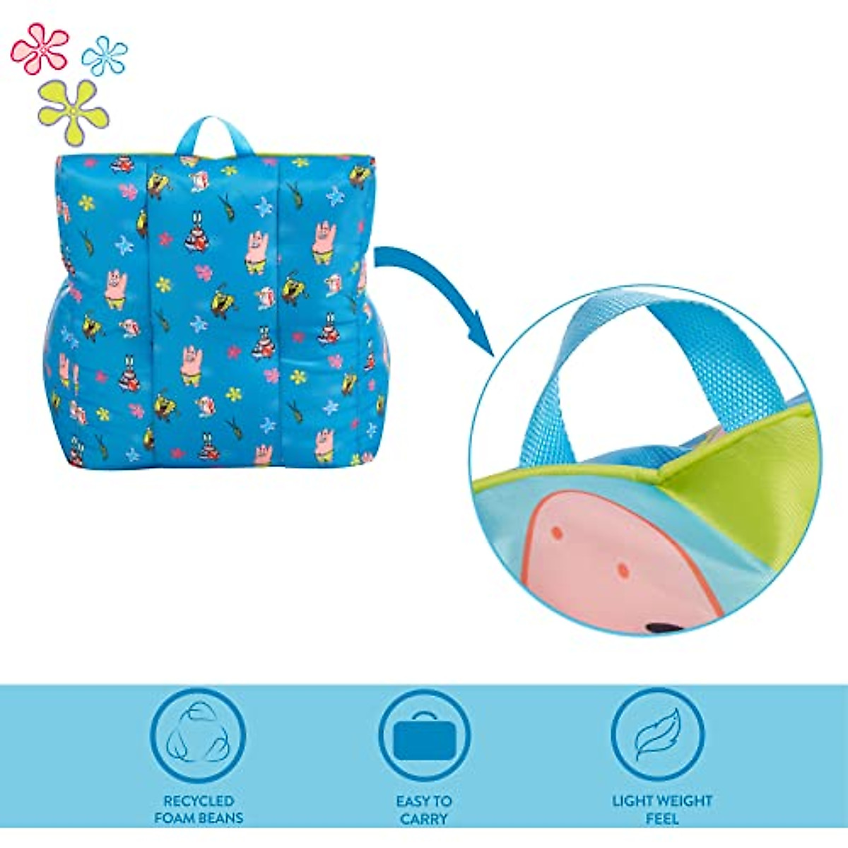 Idea Nuova Nickelodeon Spongebob Squarepants Toddler Nylon Bean Bag Chair with Piping & Top Carry Handle Large