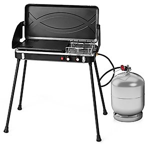 Gas Grill, 4 Burner Stove, 10,000 BTU Professional BBQ Grill, 2-in-1 Gas Camping Grill and Stove with Detachable Legs