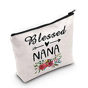 TOBGBE Nana Gift Blessed Grandma Makeup Zipper Pouch Bag Nana Birthday Gift Grandma Travel Case from Grandchildren Mother's Day Gift (Blessed nana)