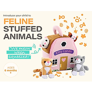 Etna Meowing Cat Condo Toy Playset with Sounds, 5 Piece Small Stuffed Cats and Kittens