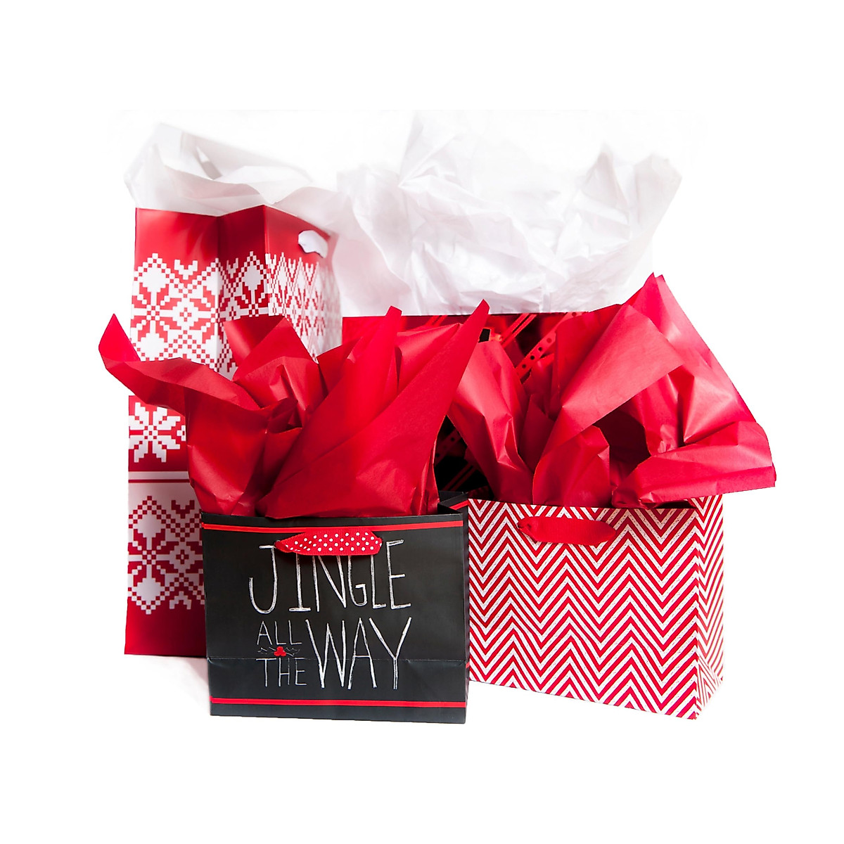 Iconikal Christmas Tissue Paper Assortment, 20 x 20-Inch, 50 of Each Red, White, Green, 150-Count for Gifts, Boxes, Decorations, Bags, Wrapping