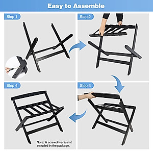 ALAPUR Bamboo Luggage Rack for Guest Room, Folding Luggage Holder with Storage Shelf , Suitcase Stand for Bedroom,Guest Room,Hotel，Black