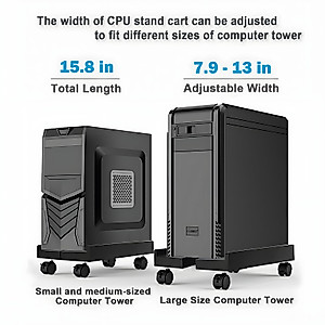 Kriico Computer Tower Cart, Adjustable Mobile CPU Stand, PC Tower Stand with Rolling Casters, CPU Raise Fits Most PC Gaming Office Desk Accessories(Black)