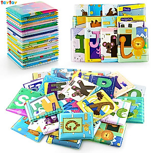 26 PCS Baby Soft Alphabet Cards Toys,Baby Bath Toy ABC Alphabet Baby Flash Cards Early Learning Educational Toy,Washable Waterproof Letter Toys for Toddler Kid Boy Girl 0 1 2 3 4Y
