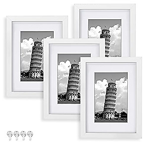 Nacial Picture Frames 8x10 Set of 4, White Photo Frame, Display 5x7 Photo with Mat and 8x10 photo without Mat, Picture Frames Collage for Wall or Tabletop