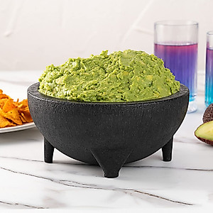 Restaurantware 56 Ounce Salsa Bowl 1 3-Legged Design Molcajete Bowl - Microwavable Dishwashable Black Plastic Salsa Bowl Shatterproof For Sauces Guacamole and Cheese Dip