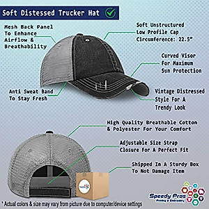Speedy Pros Distressed Trucker Hat Fishing Hair Don't Care Embroidery Cotton for Men & Women Black Gray
