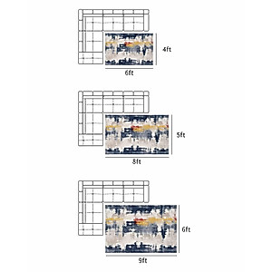 Minimalist Abstract Outdoor Rugs for 4'x6' Patios Clearance, RV Camping Mat Rug Portable Outside Rug Indoor Outdoor Area Rug Mat for Beach Deck Pool Navy Blue Modern Painting Art