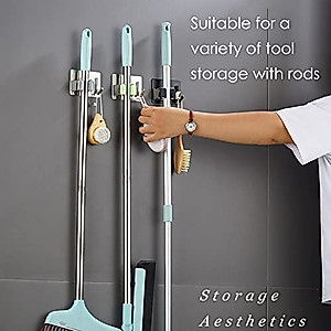 Mop and Broom Holder Organizer Hanger Garage Tool Shelving Organization and Storage Hooks Racks Wall Mount, 4 Pks Self Adhesive