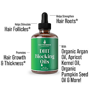 DHT Blocker for Women & Men - Vegan Thickening, Moisturizing & Strengthening Hair Serum - Topical Scalp Oil for Weak, Frizzy, Dry Hair - 1oz - DHT Blocking Oil