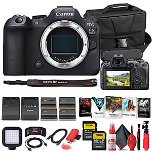 Canon EOS R6 Mark II Mirrorless Camera (5666C002) + 2 x 64GB Memory Card + Case + Corel Photo Software + 3 x LPE6 Battery + Charger + Card Reader + LED Light + More (INTL. Model) (Renewed)