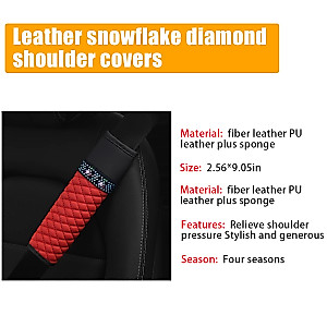 AICEL 2 Pcs Auto Seat Belt Cover, Sparkling Rhinestone Shoulder Strap for a More Comfortable Driving, Harness Pads Protect Your Neck, Accessories Compatible with All Cars and Backpack (Red)