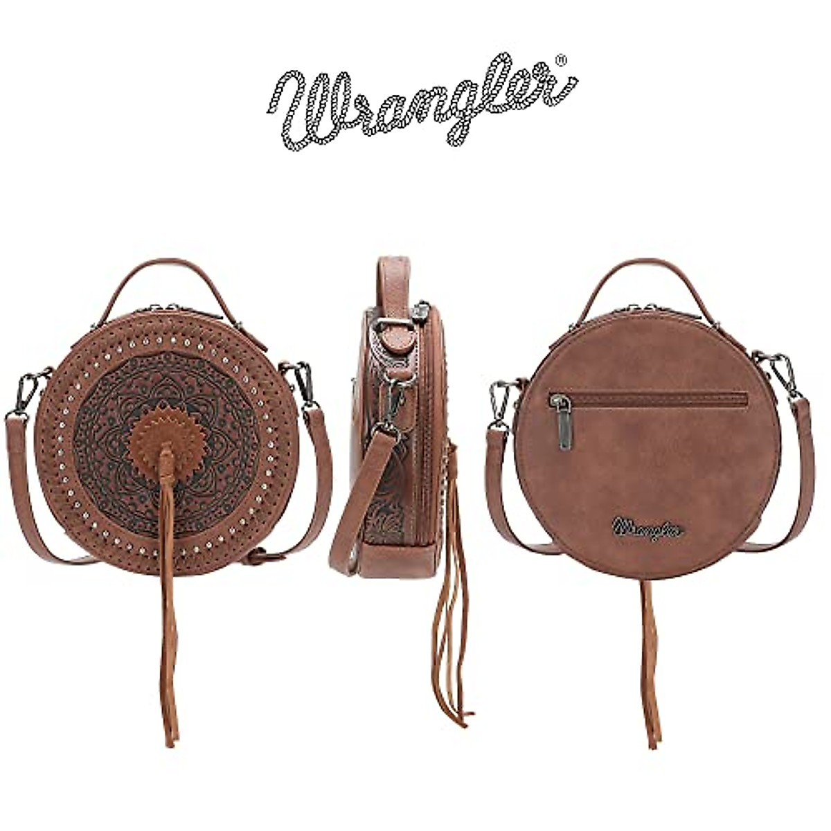 Wrangler Small Purses for Women Western Fringe Purses Crossbody Hanbags Bags Brown WG33-118BR