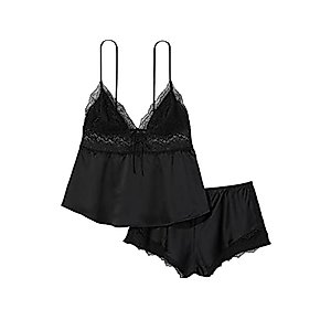 Victoria's Secret Stretch Lace & Satin Cami Set, Black, X-Small