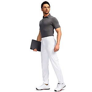 Pudolla Men's Golf Pants Stretch Sweatpants with Zipper Pockets Slim Fit Work Casual Joggers Pants for Men (White Medium)