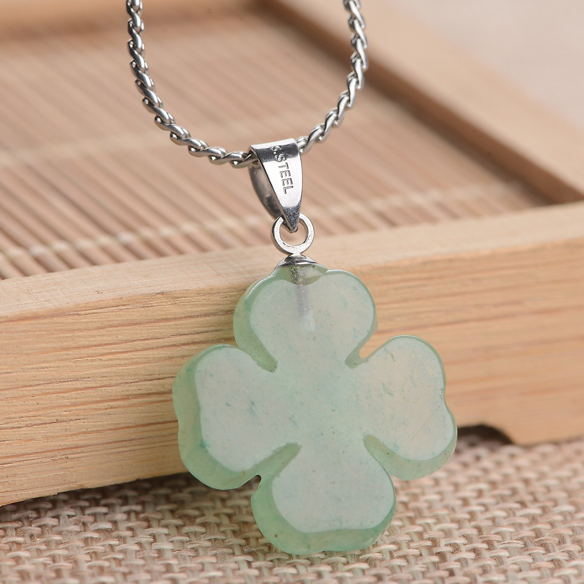 iSTONE Green Jade Lucky Four Leaf Clover Heart Pendant 925 Sterling Silver Necklace 18 Inches Fine Jewelry for Women St. Patrick's Day
