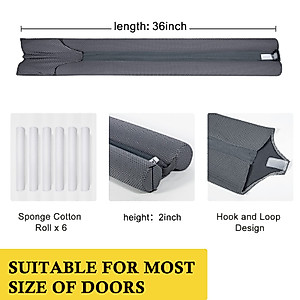 fowong Door Draft Stopper 36 Inch Adjustable Draft Stopper for Bottom of Doors, 30" to 36" Soundproofing Noise Blocker Cover Gap up to 1.5", Grey