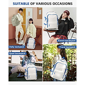 BOXSAM Lightweight Backpack for Women, Large Laptop Travel Backpack Casual Daypack College Bag Rucksack for Men. White