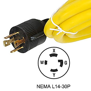 iMeshbean® Nema L14-30 Generator Power Cord 4 Prong 10 Gauge Heavy Duty Generator Locking Power Extension Power Cord 125/250v 30 Amp Copper Wire L14-30P to L14-30R (10FT)