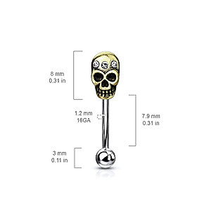 316L Surgical Steel Curved Eyebrow Rings with Skull