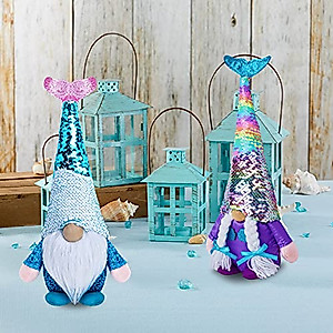 ALLYORS Sequin Summer Gnome Couple Mermaid Gnomes Beach Gnome Summer Tomte Plush Birthday Gifts Gnomes Scandinavian Decoration Shelf and Tiered Tray Decoration for Summer