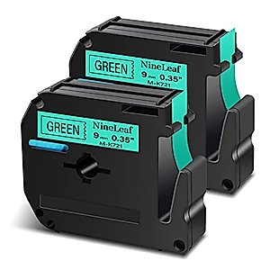 NineLeaf 2 Pack Compatible for Brother P-Touch M Label Tape MK721 M-K721 M721 Black on Green 3/8" (9mm) x 26.2ft (8m) Labeling Refill Cartridge Work in PT-45M PT-65 PT-70 PT-80 PT-M95 Label Maker