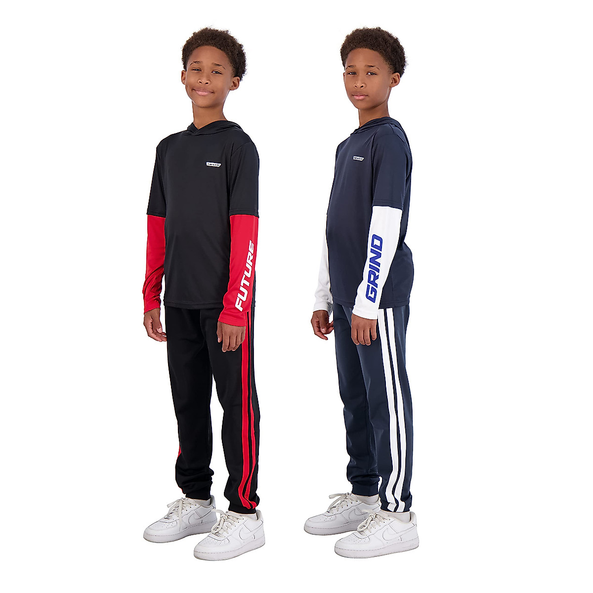 Hind Boys 4-Piece Active Long Sleeve Quick Dry T-Shirt and Athletic Jogger Sweatpant Set Kids Clothes for Sports and Running (Black-Blue, numeric_8)