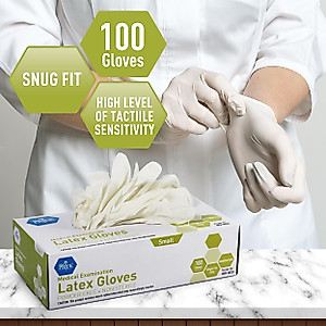 MED PRIDE Medical Exam Latex Gloves| 5 mil Thick, Small Box of 100 Powder-Free