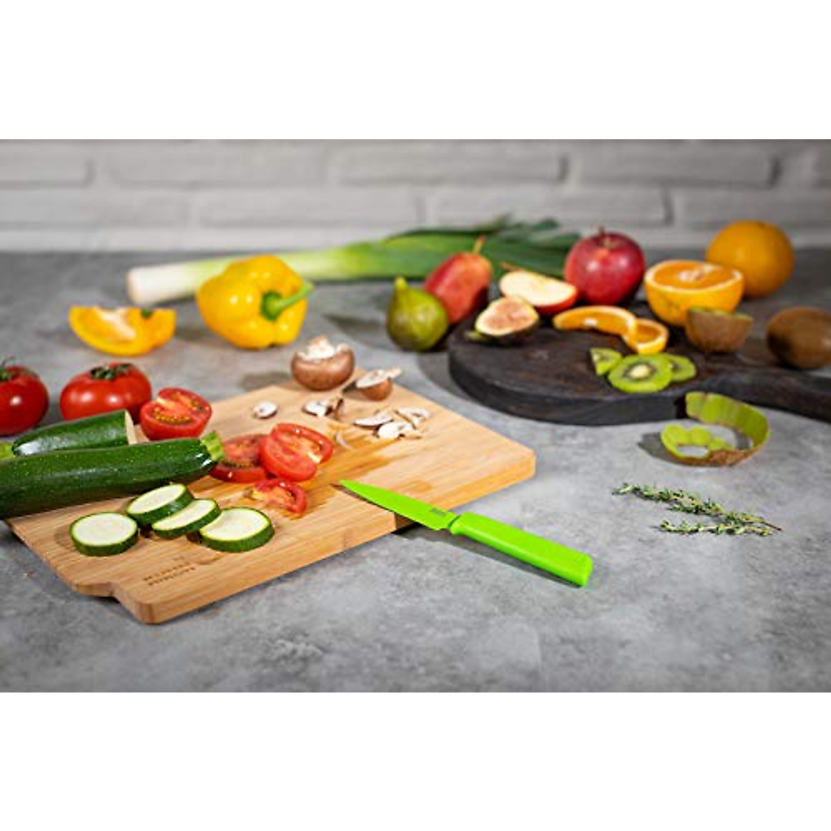 Kuhn Rikon COLORI+ Non-Stick Straight and Serrated Paring Knives with Safety Sheaths, Set of 2, Orange and Green