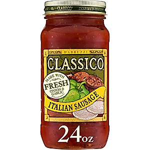 Classico Italian Sausage Spaghetti Pasta Sauce with Tomato, Peppers & Onions (24 oz Jar)