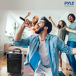 Pyle Wireless Portable PA System-400W Bluetooth Compatible Rechargeable Battery Powered Outdoor Sound Stereo Speaker Microphone Set w/Handle, Wheels-1/4 to AUX, RCA Cable (PWMA230BT)