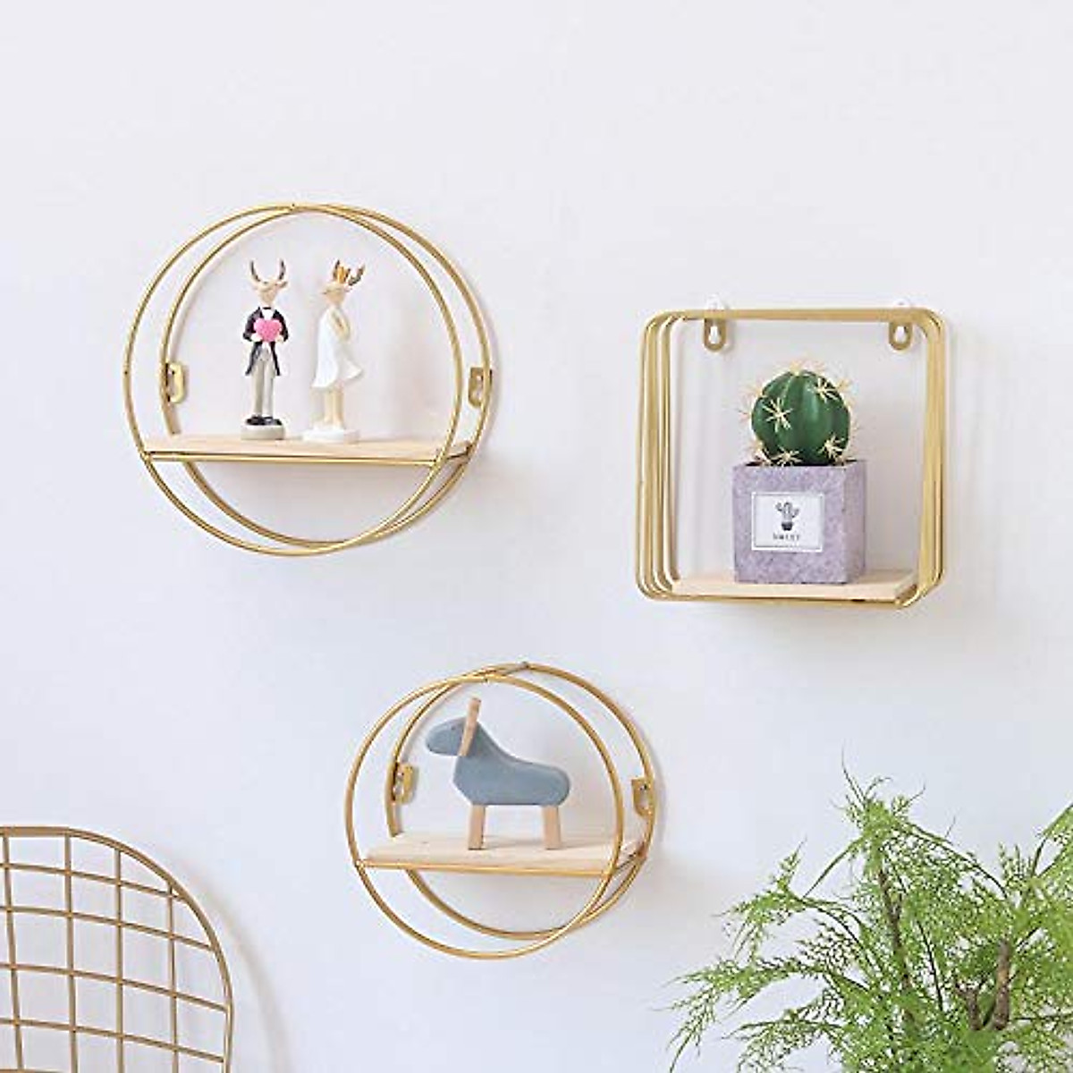 Hacoly Wall Mounted Round Gold Floating Shelves Storage Shelves for Wall Bedroom Living Room Bathroom Kitchen and Office, 25x9cm