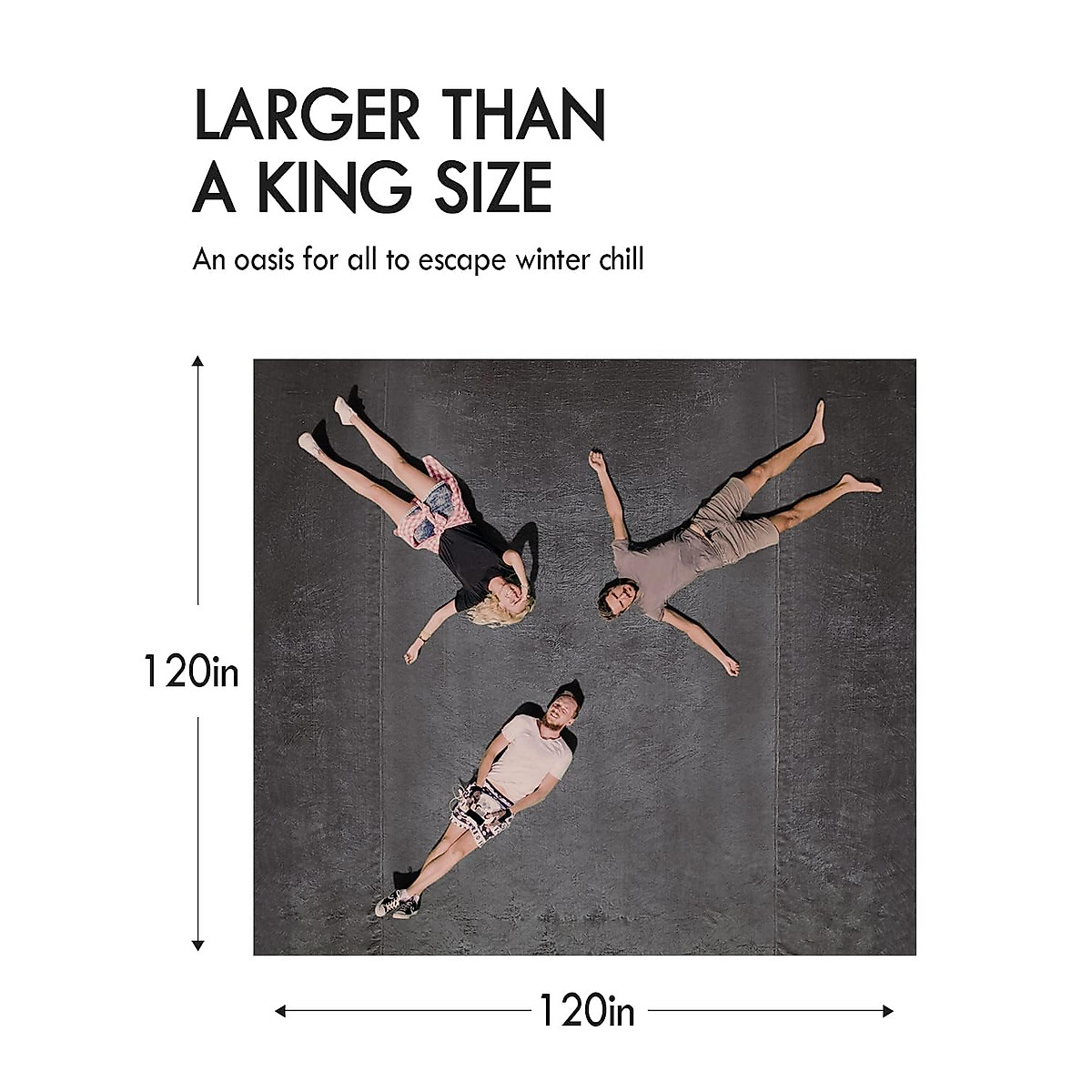 Kaisa Big Blanket 120” x 120" Oversized Huge Blanket 10' x 10' Large Blanket Throw Soft Smooth Cozy Plush Fluffy Flannel Blanket, Outdoor Blanket and Giant Picnic Blanket, Gray