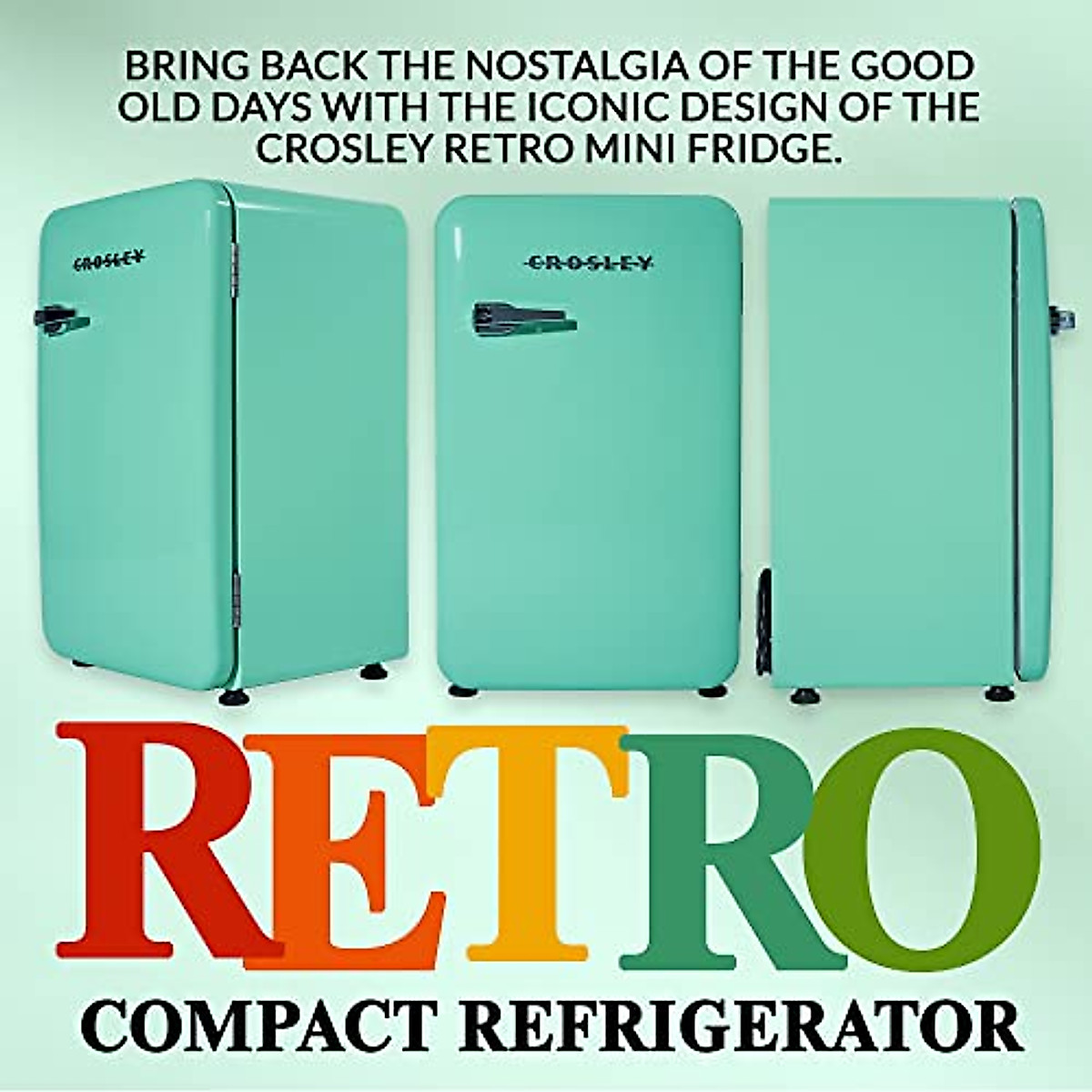 Crosley Retro Mini Fridge 3.2 Cu Ft Mint Green w/o Freezer, Compact Refrigerator for Bedroom, Garage, Office Under Desk, Undercounter, Apartment, School Dorm Fridge, Aesthetic, Small & Cute Appliances