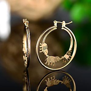Barzel 18K Gold Plated Elephant Hoop Earrings For Women - Made In Brazil (ER112)